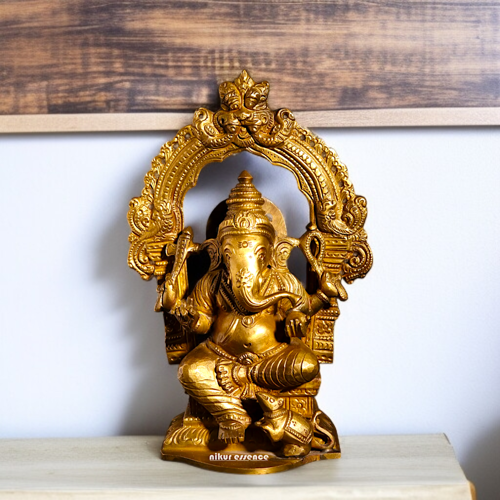Ganpati Ganesha blessing seated on throne with Four Armed Panchaloha ...