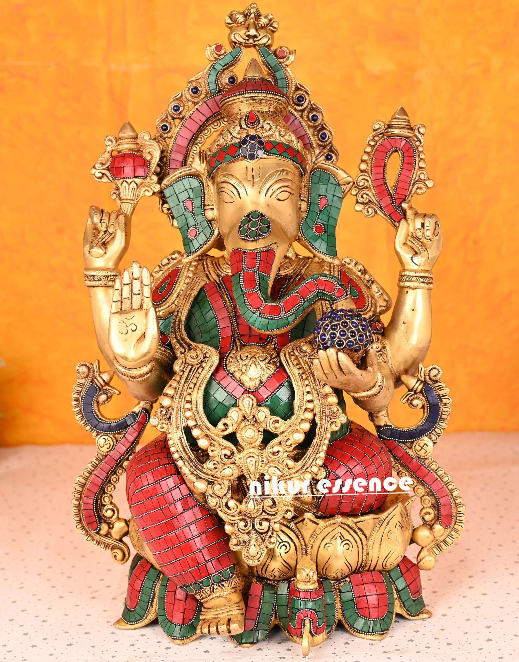 Buy Ganesha Statue with Stone Work -nikur essence – Nikuressence