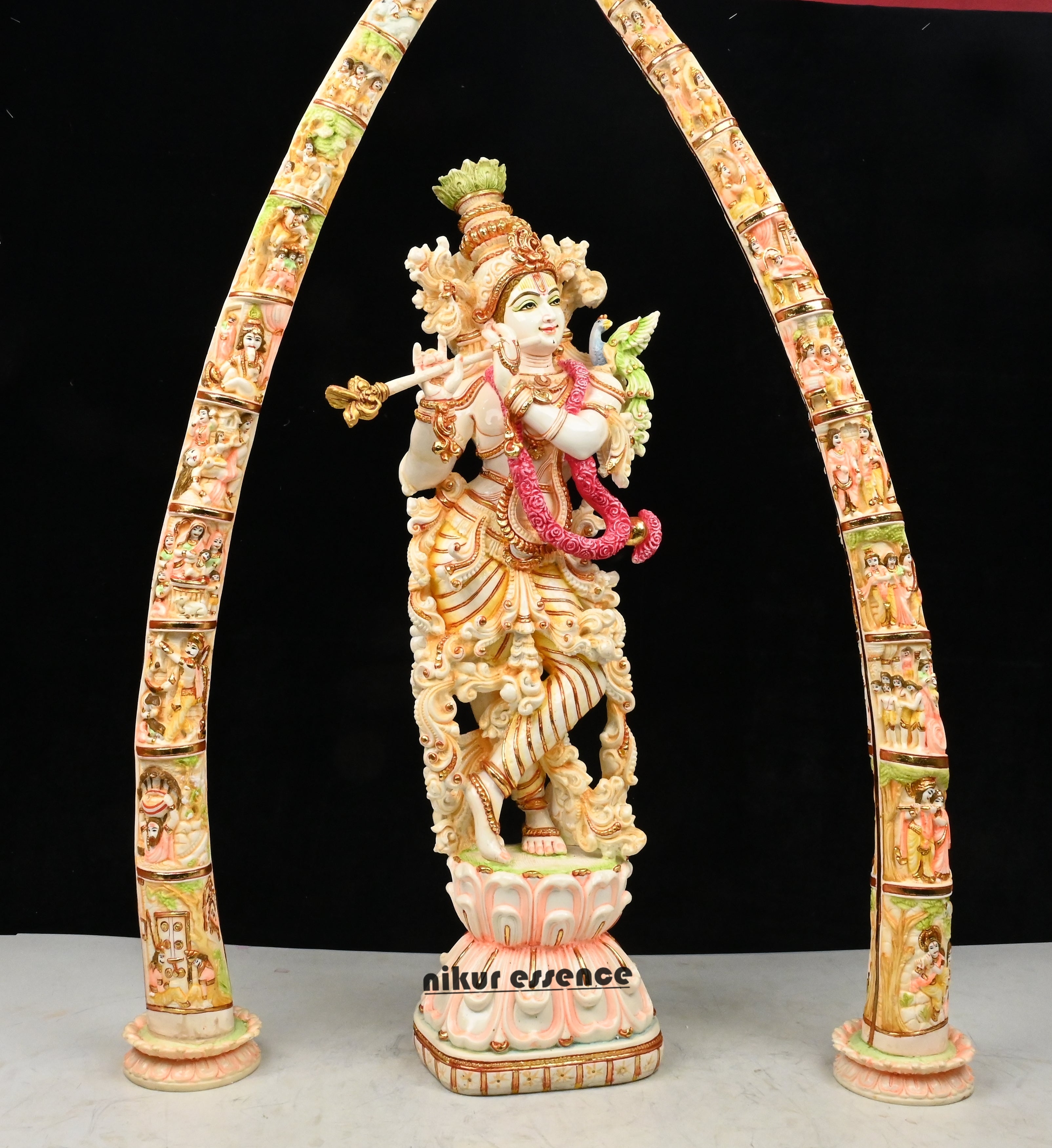 Cultured Marble Krishna Murti with Arch | 30 inch height – Nikuressence