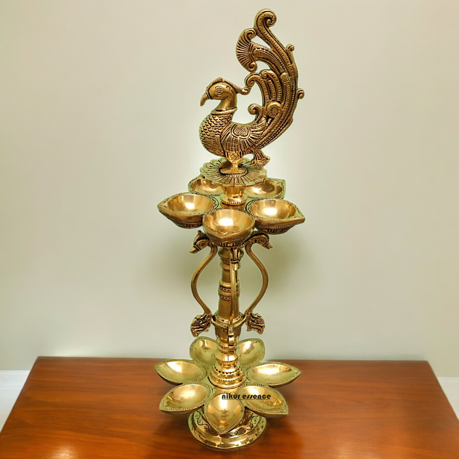 Large Solid Braas Peacock Diya - 50 cm – Nikur Essence