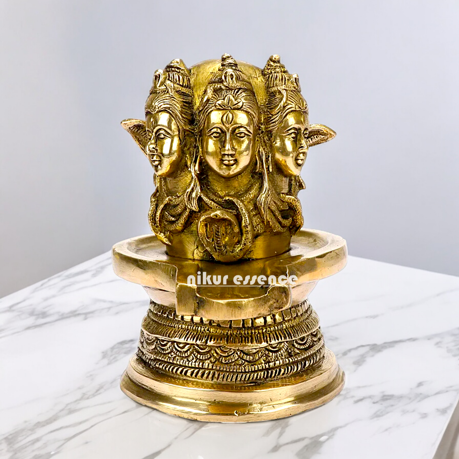 Solid Brass Shivling with Three Face Shiva idol on Shivling Idol - 16 ...