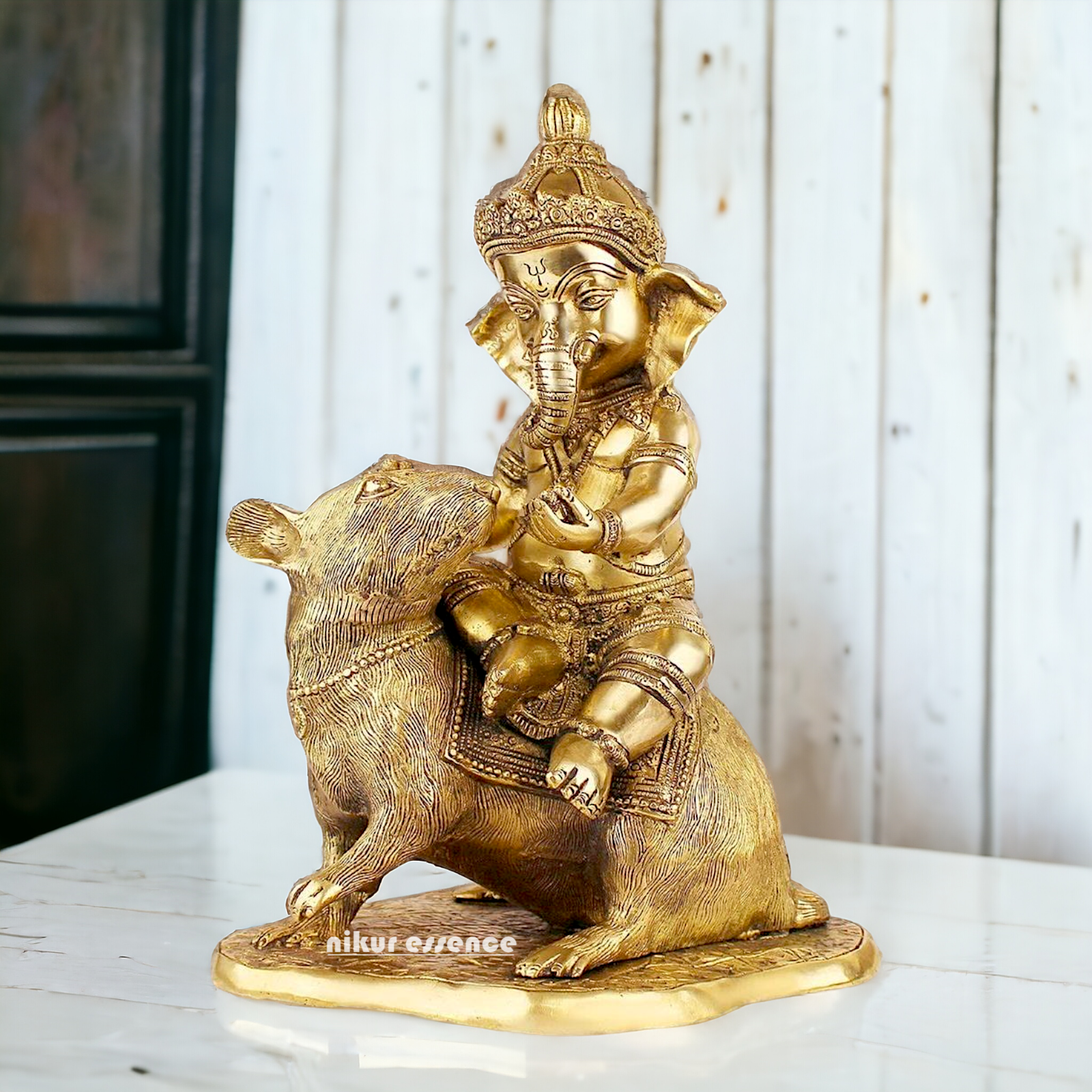 Shop Ganesha Ganpati Seated on Rat Solid Brass Idol - 14 Inches – Nikur ...