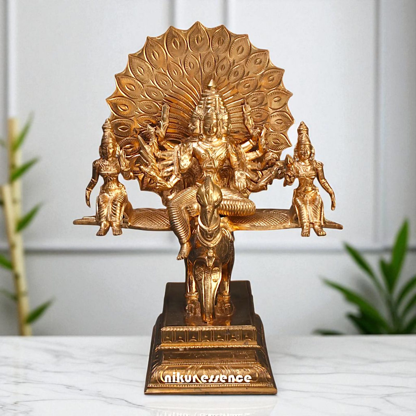 Kartikeya Murugan with Valli and devasena seated on peacock Bronze ...