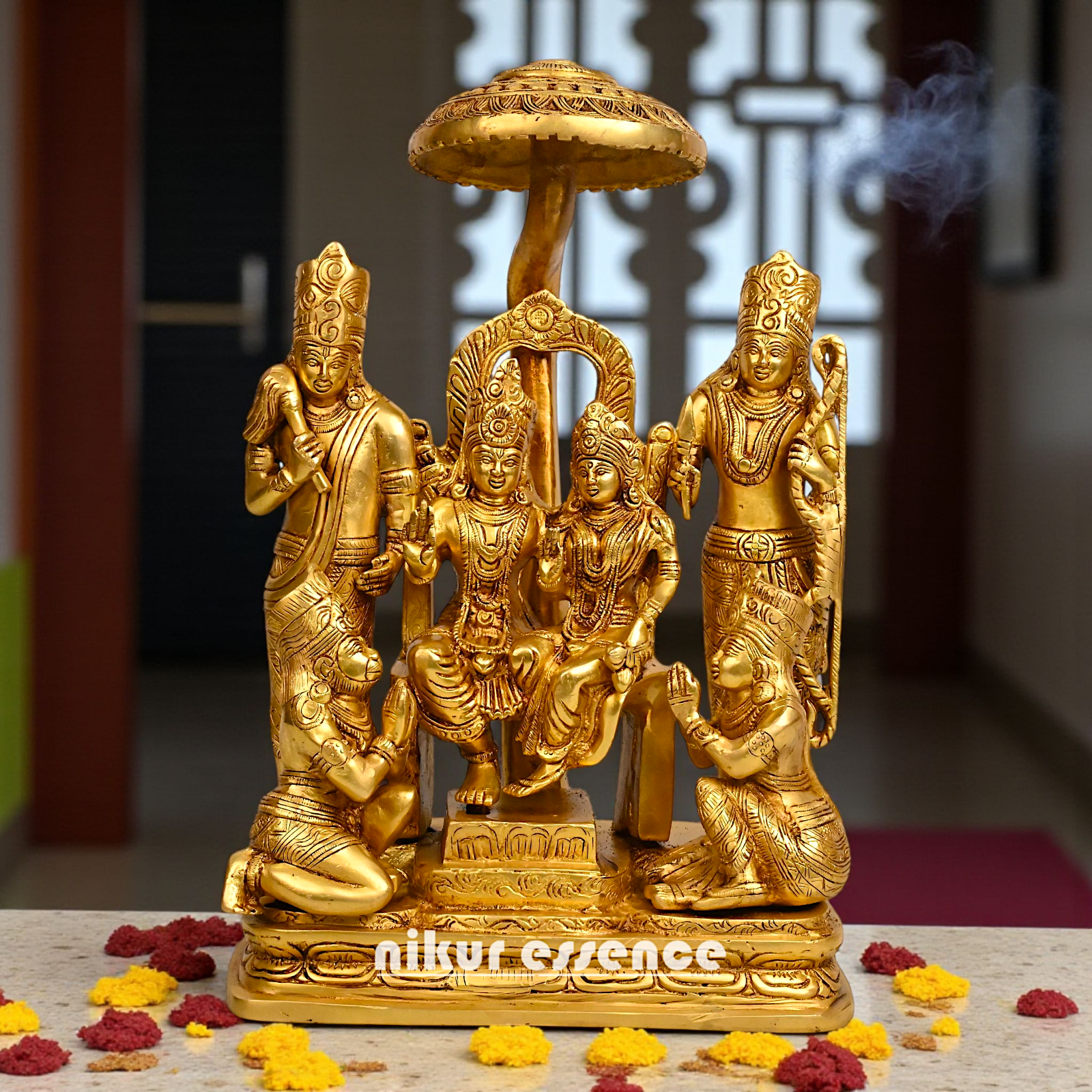 Ram Darbar Seated on singhasan solid Brass idol - 15 Inches – Nikur Essence
