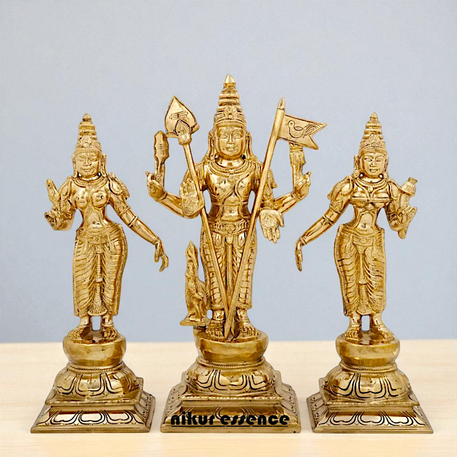 Panchaloha Muruga with Devasena and Valli Idol- 15 Inches – Nikur Essence