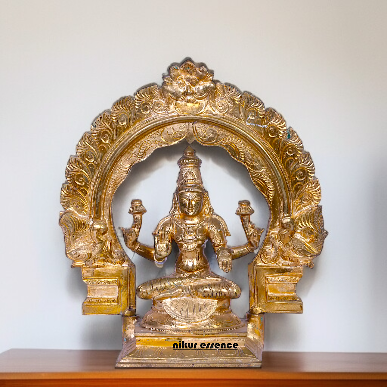 Panchaloha Lakshmi Blessing with Four hand seated on throne statue - 12 ...