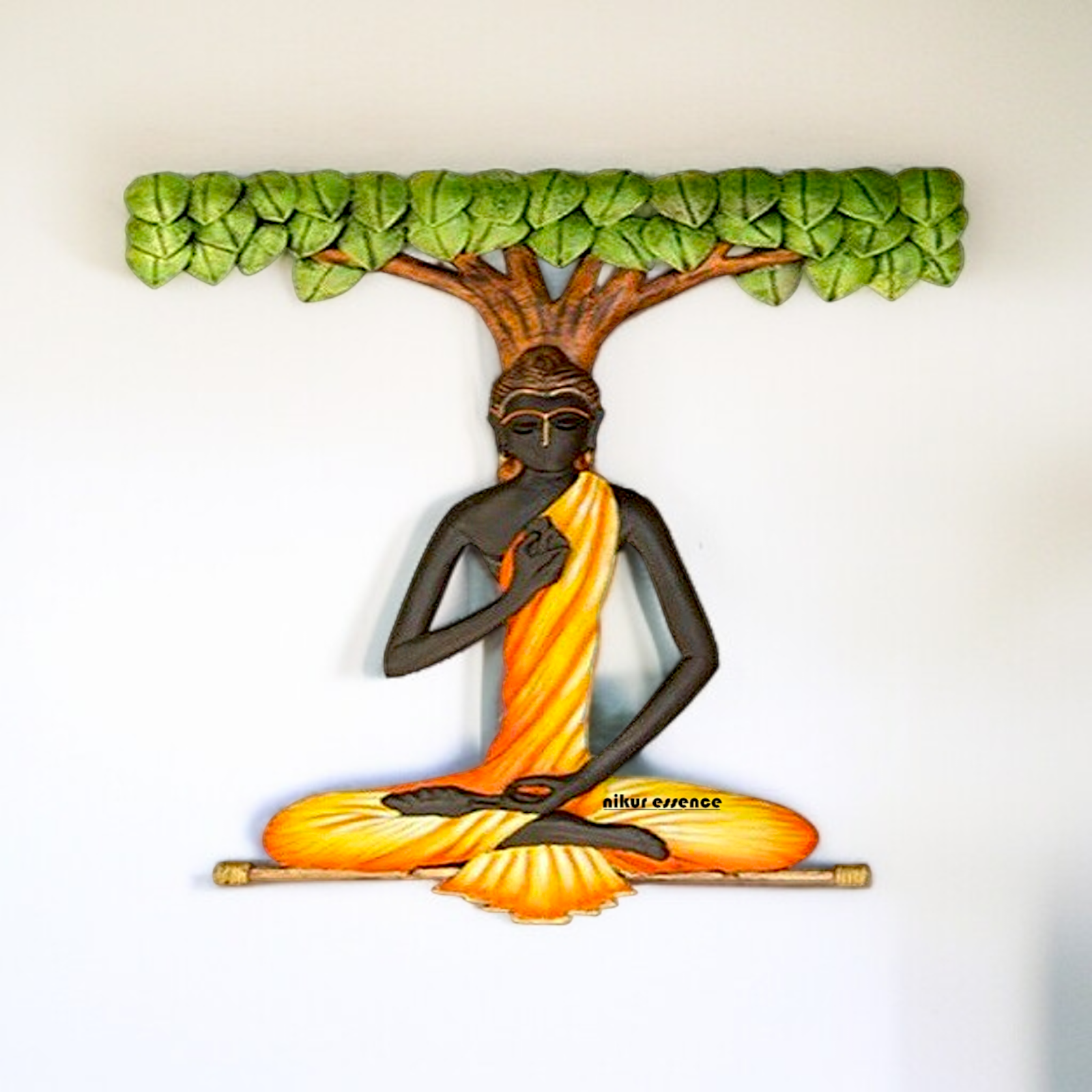 Buddha seated with Tree Iron Metal wall art hanging - 20 Inches – Nikur ...