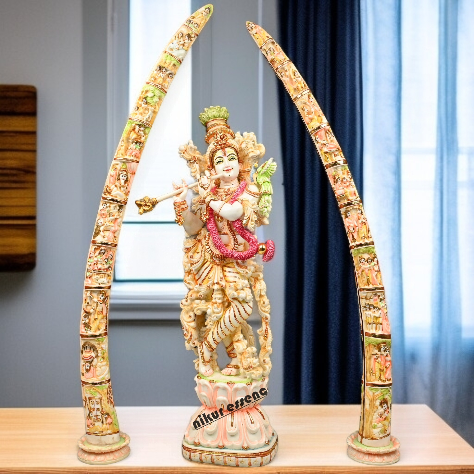 Cultured Marble Krishna Murti with Arch | 30 inch height – Nikur Essence