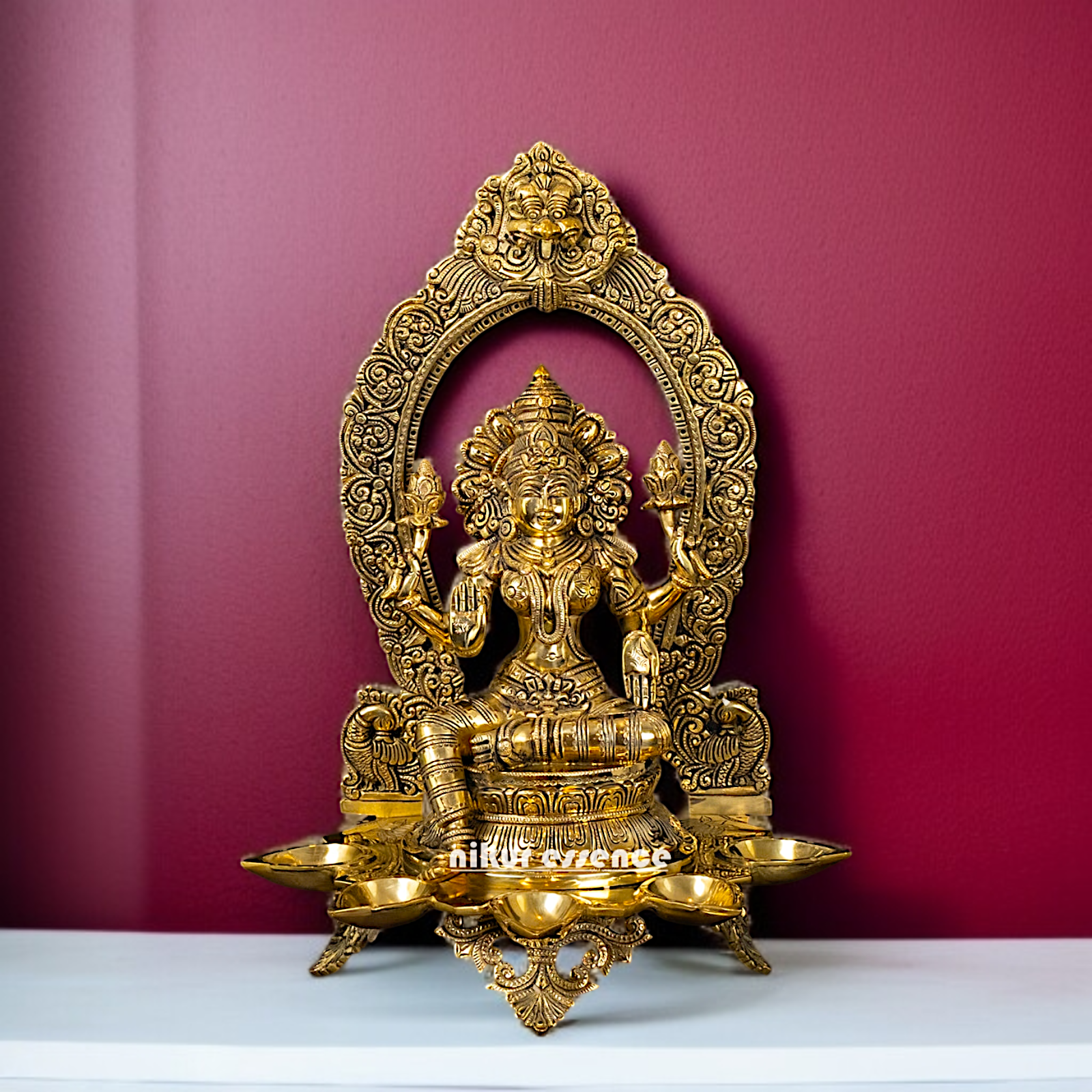 Brass Lakshmi Maa with Five Diya lamp idol - 18 Inches – Nikur Essence