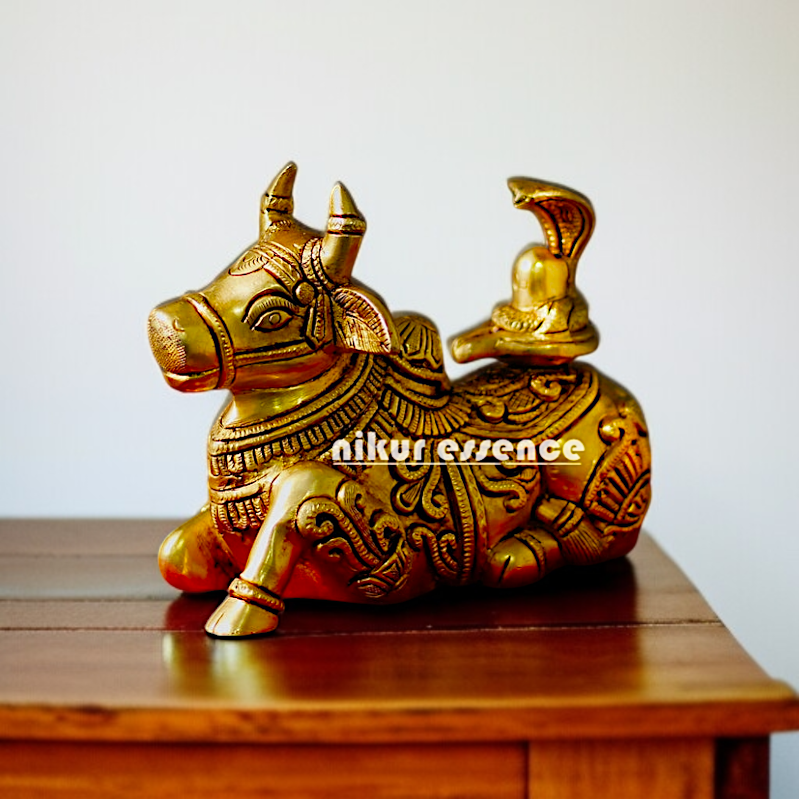 Brass Nandi with shivling and sheshnag statue - 6 Inches – Nikur Essence
