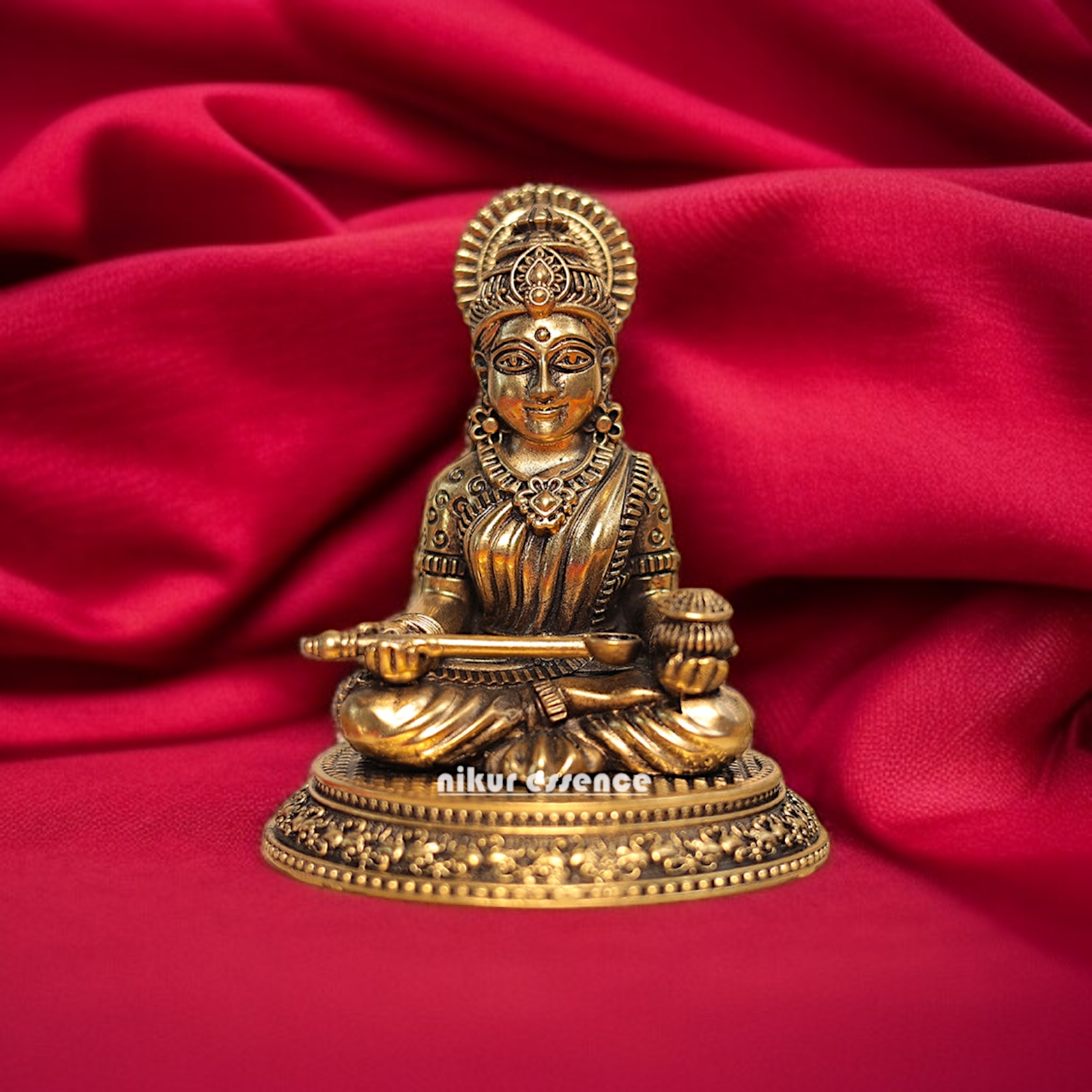 Goddess Annapurna Devi Seated Brass idol - 5 Inches – Nikur Essence