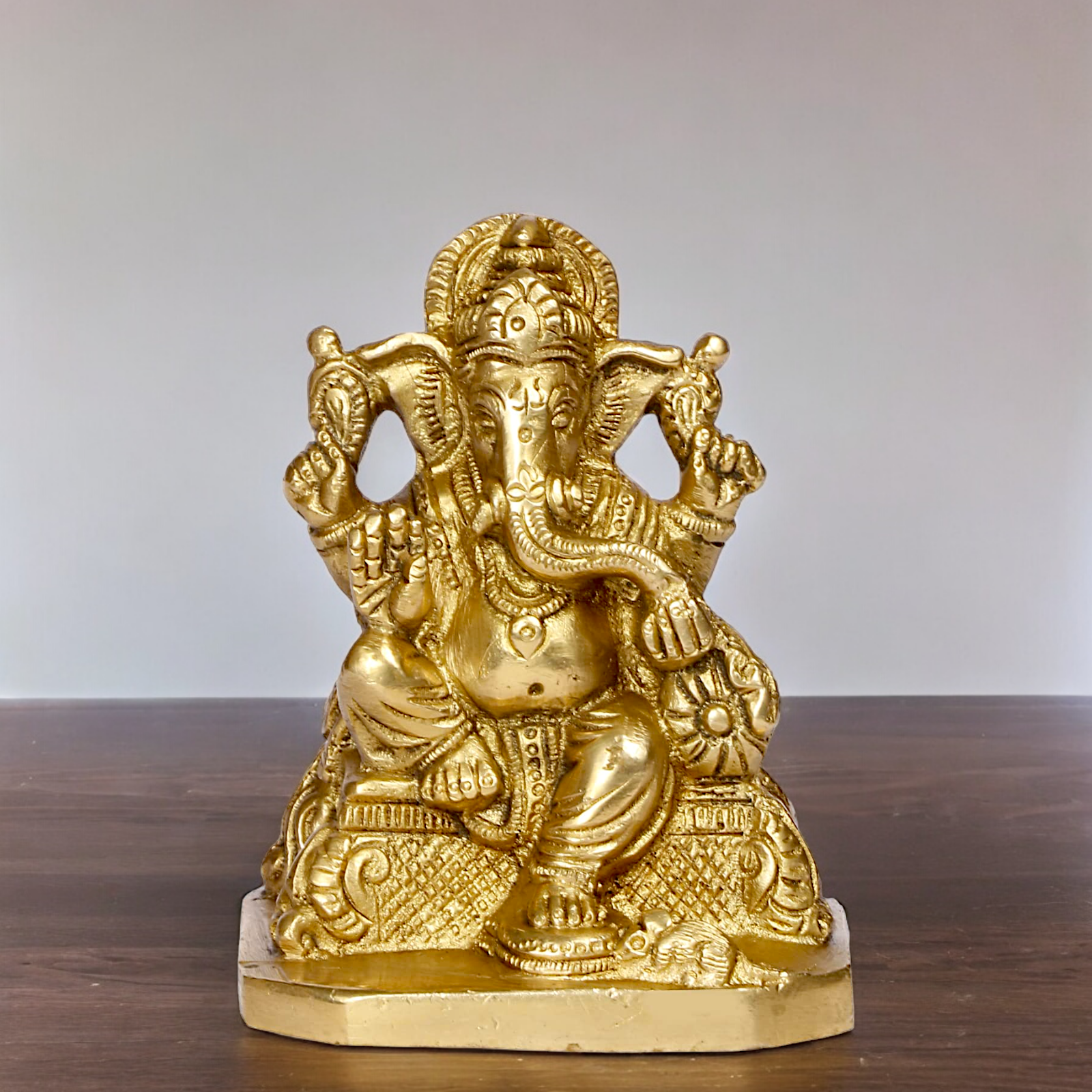 Lord Ganesh Sitting on Singhasan with Blessing Solid brass statue - 4 ...