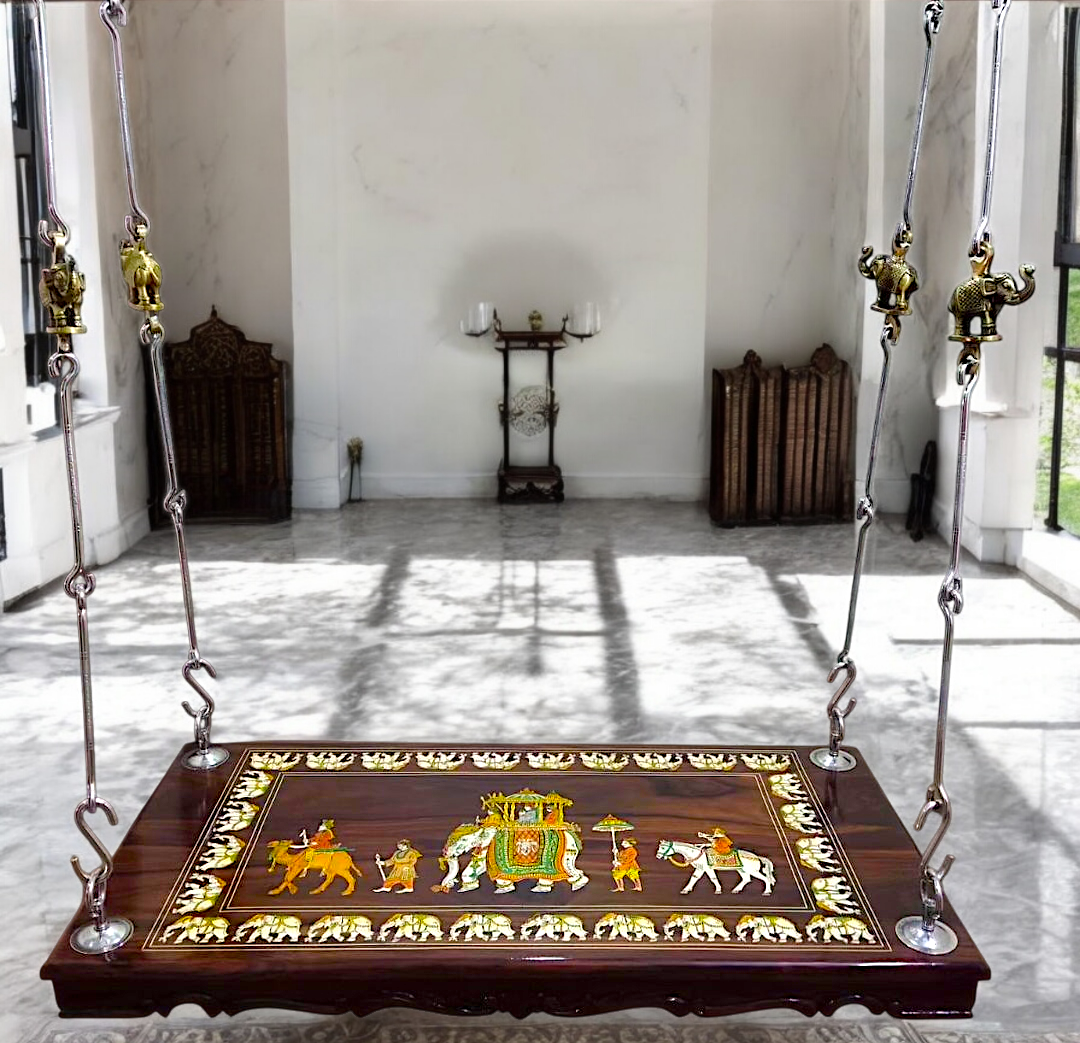 Handcrafted Rosewood Jhoola – 5ft Traditional Wooden Swing with 7ft ...
